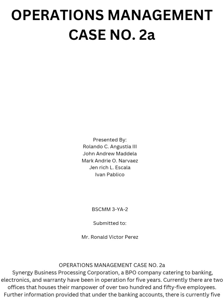 Operations Management Case No. 2a | PDF | Business | Computers