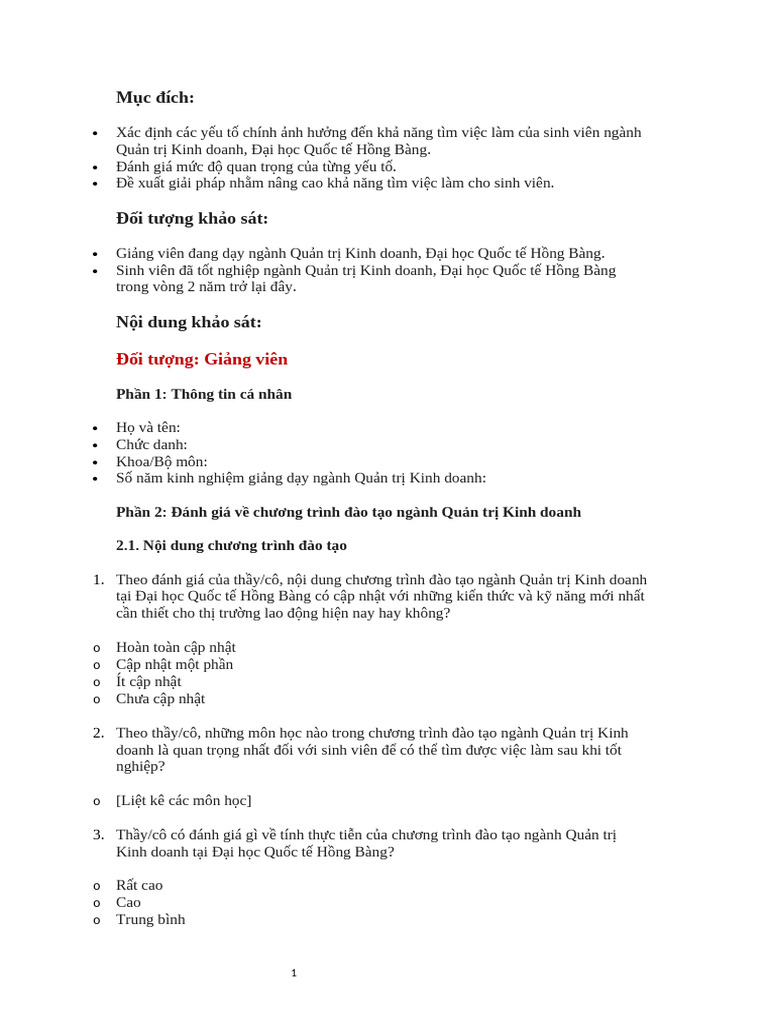 Câu hỏi khảo sát NCKH., | PDF