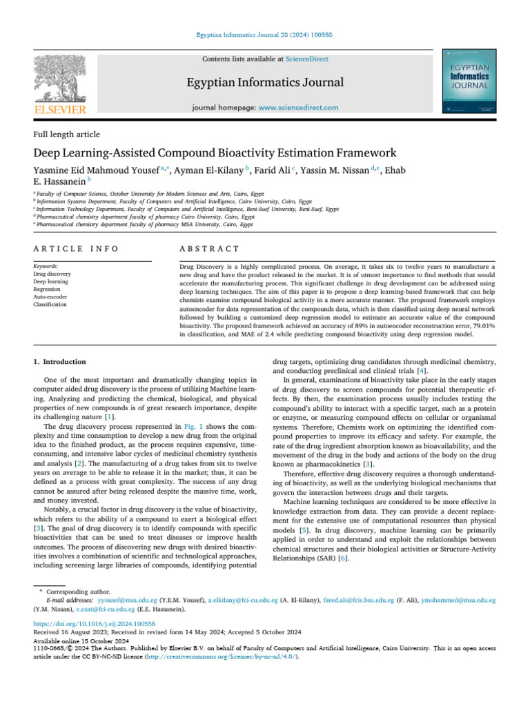 Deep Learning Assisted Compound Bioactivity Estim - 2024 - Egyptian Informatics | PDF | Deep ...