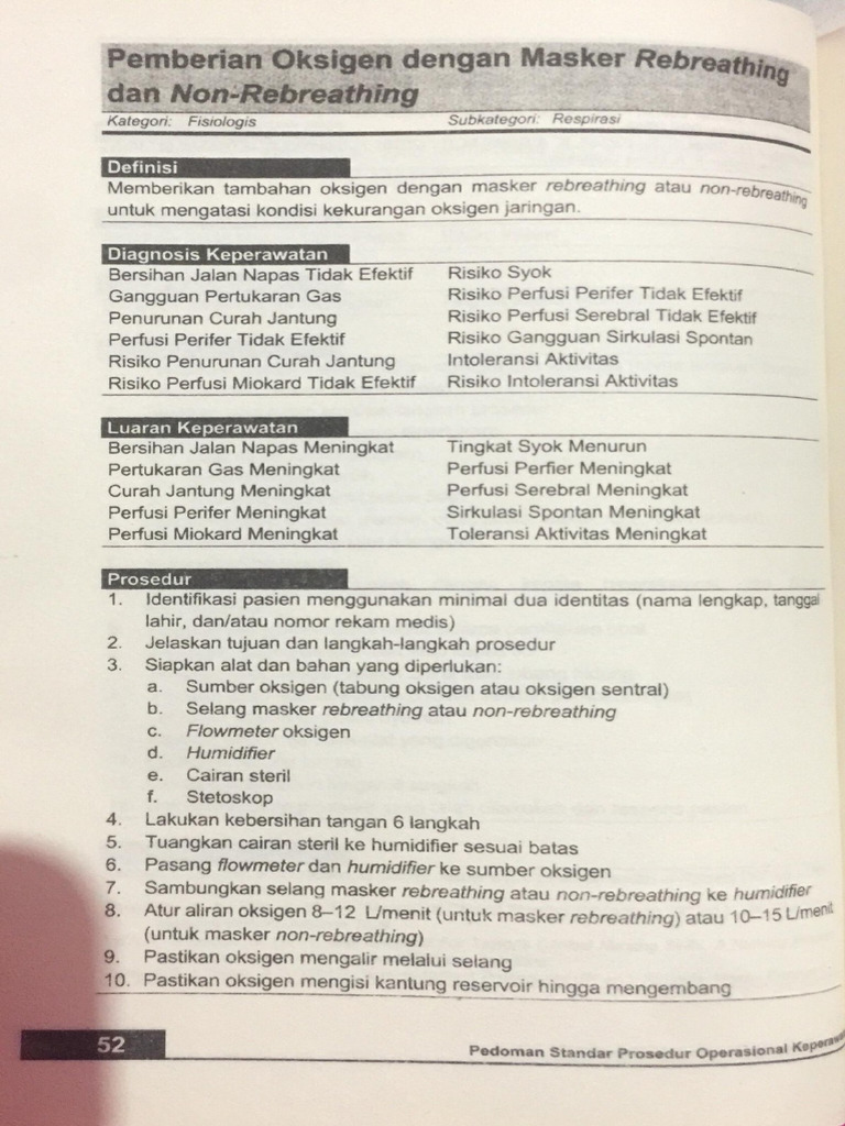 SOP Pemberian Oksigen Simple Mask, Non RB, Rebreatihing Mask - Kelompok 2 | PDF