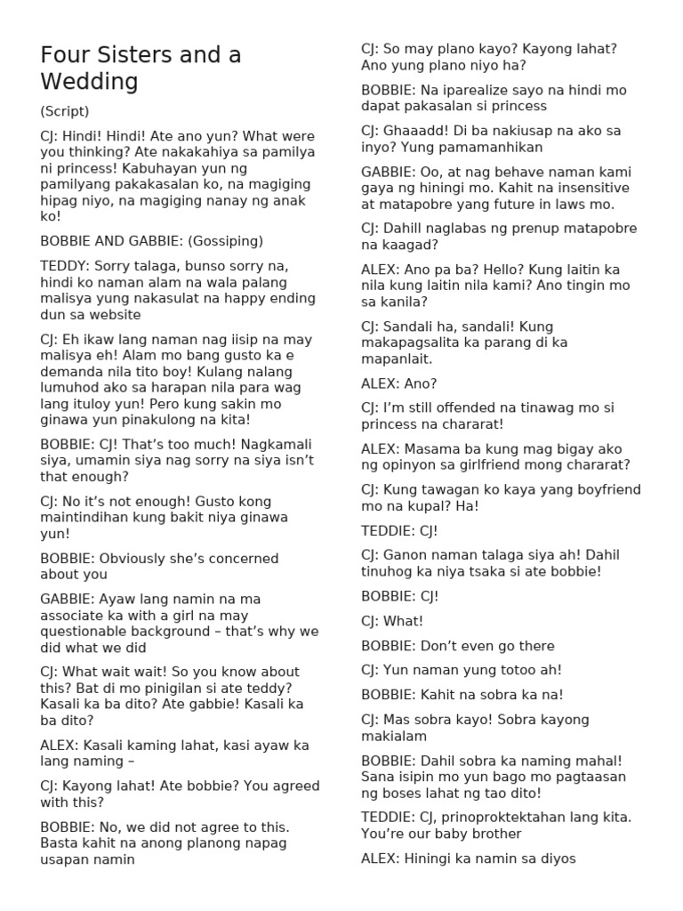 Script Four Sisters and A Wedding | PDF