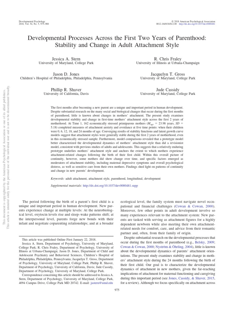 Developmental Processes Across The First Two Years of Parenthood ...