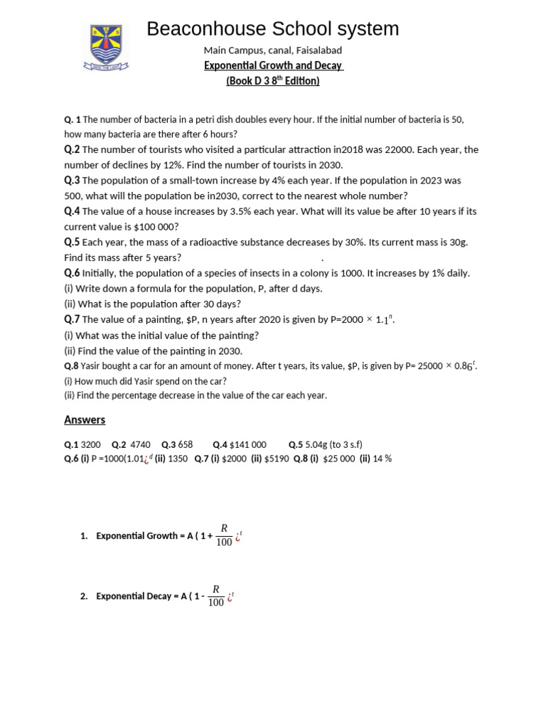 Math Problems on Growth & Decay | PDF | Games & Activities | Social Science