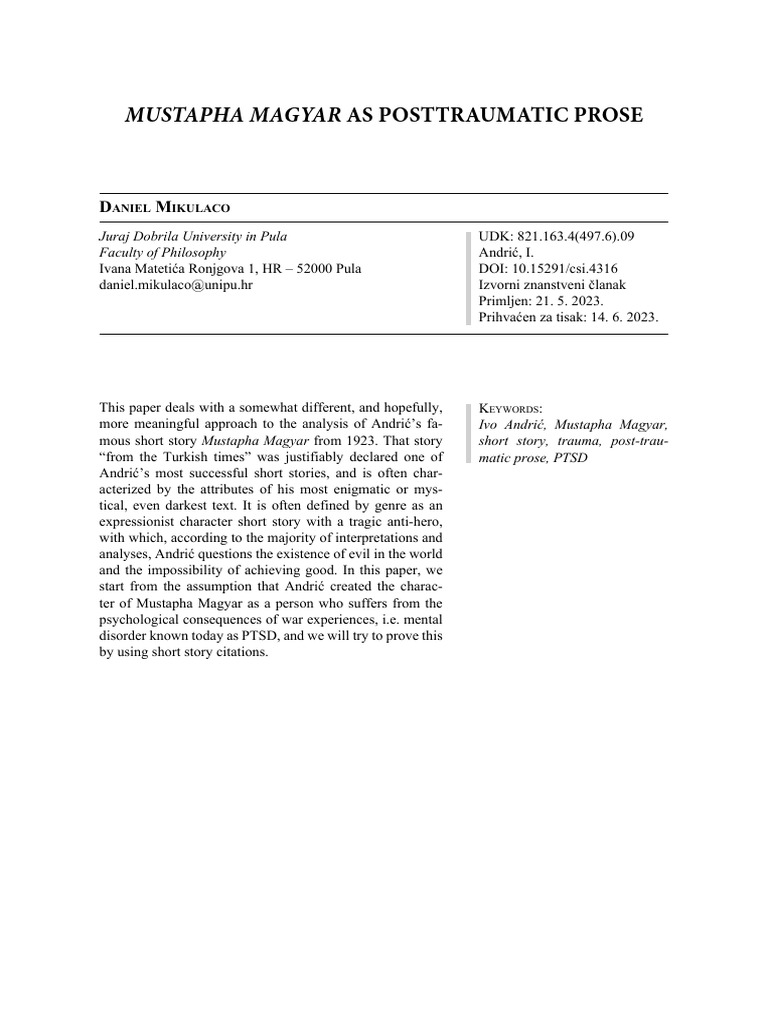 D.Mikulaco - MUSTAPHA MAGYAR AS POSTTRAUMATIC PROSE | PDF ...