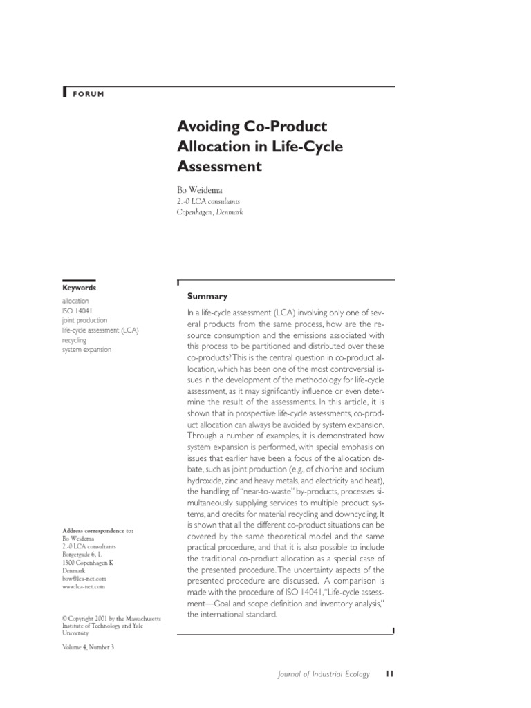 Avoiding Coproduct Allocation in LCA - Weidema (2008) | PDF | Life ...
