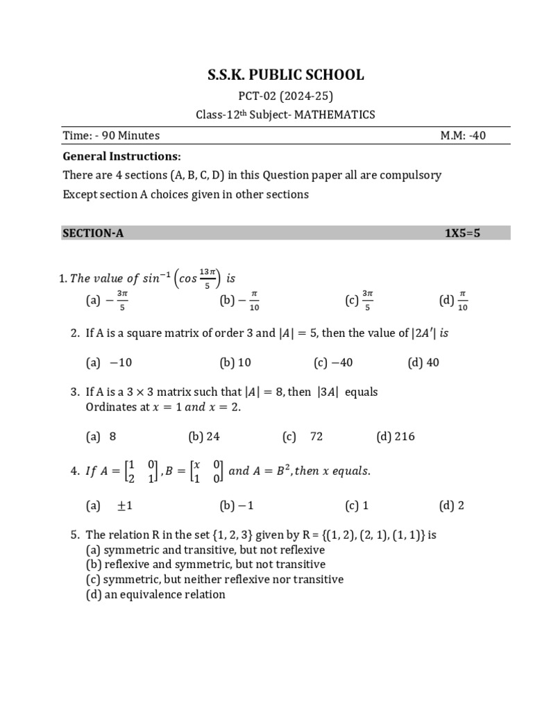 12th Class PCT 2nd | PDF | Algebra | Linear Algebra