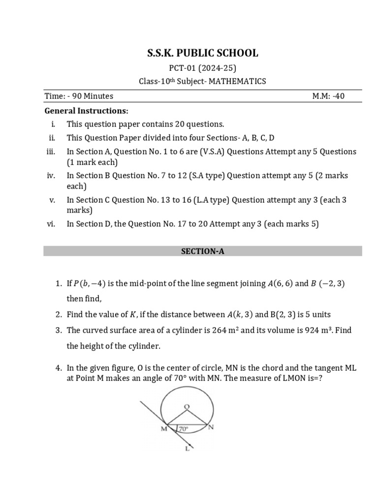 10th Class PCT 1 | PDF | Area | Circle