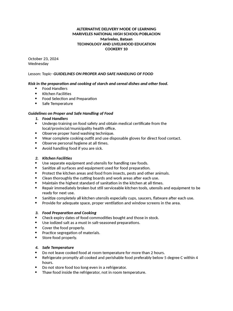 Alternative Delivery Mode of Learning October 23 2024 | PDF | Food ...