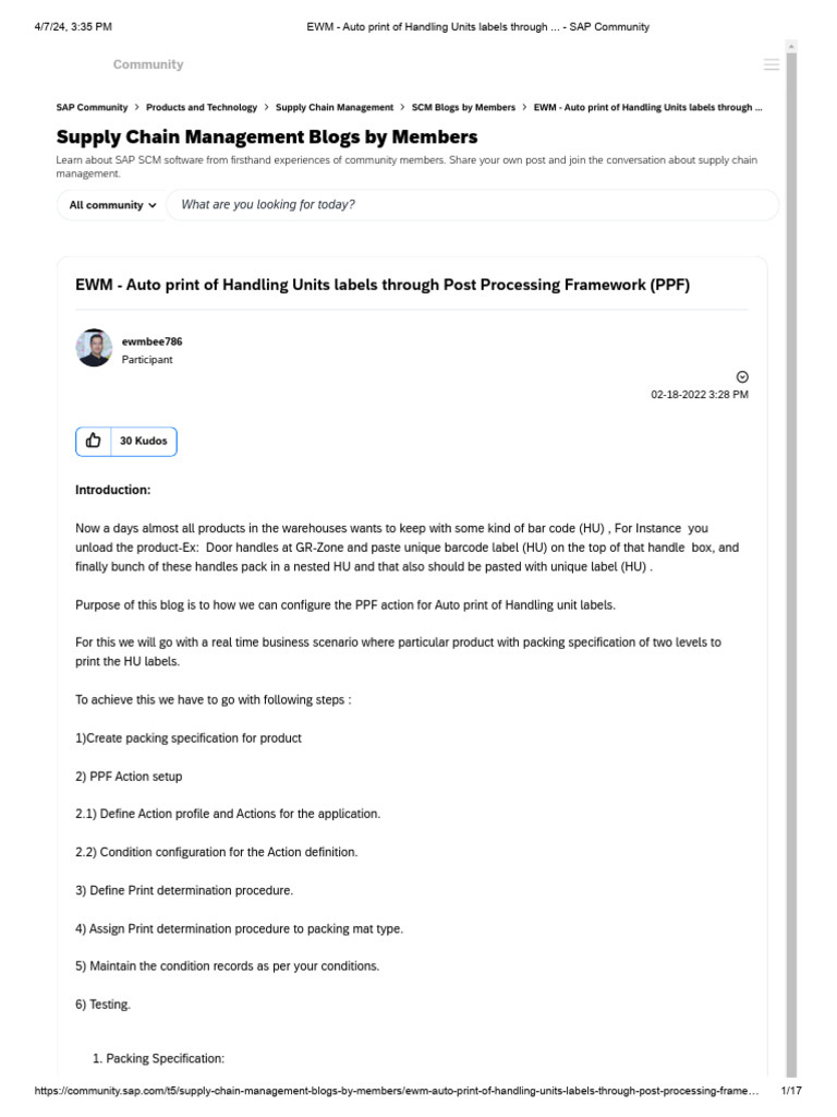 1 EWM - Auto Print of Handling Units Labels Through ... - SAP Community ...