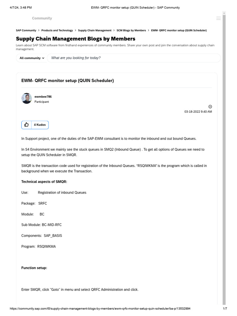 5 EWM - QRFC Monitor Setup (QUIN Scheduler) - SAP Community | PDF | Supply Chain Management ...