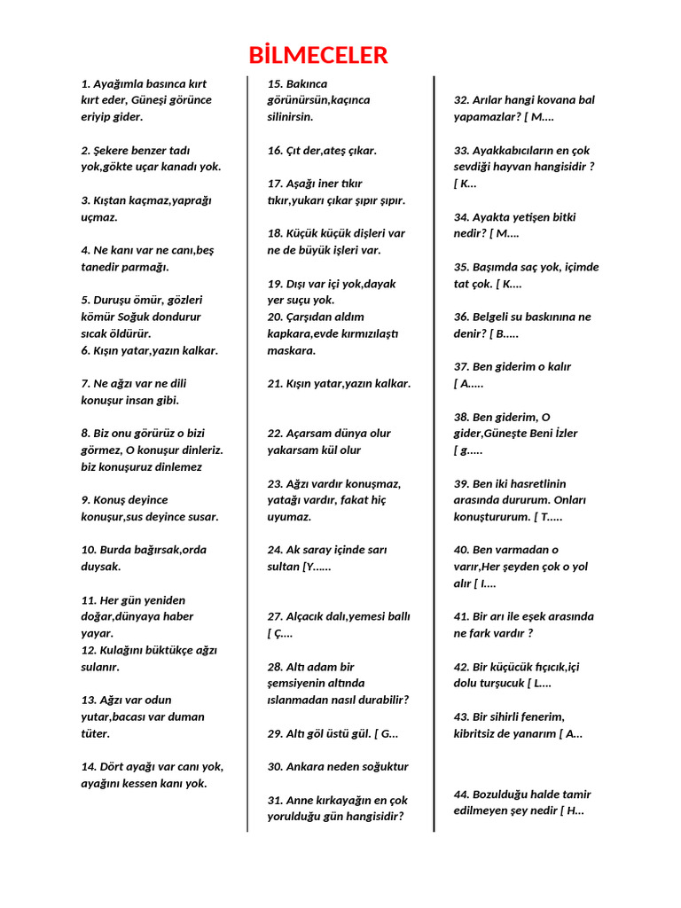 BİLMECELER | PDF