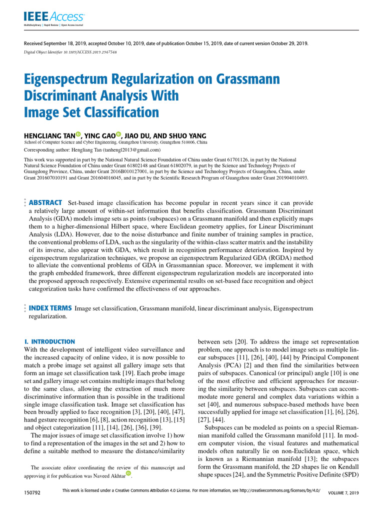 Eigenspectrum Regularization On Grassmann Discriminant Analysis With Image Set Classification ...
