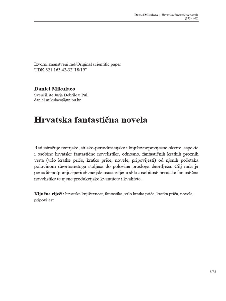 Daniel Mikulaco - Hrvatska Fantastična Novela | PDF