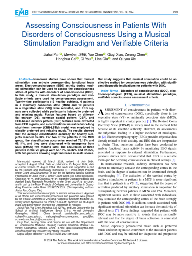 Assessing Consciousness in Patients With Disorders of Consciousness ...