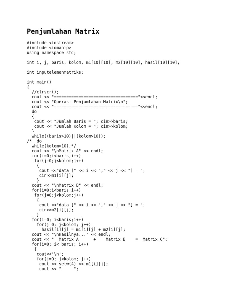 Penjumlahan Matrix | PDF