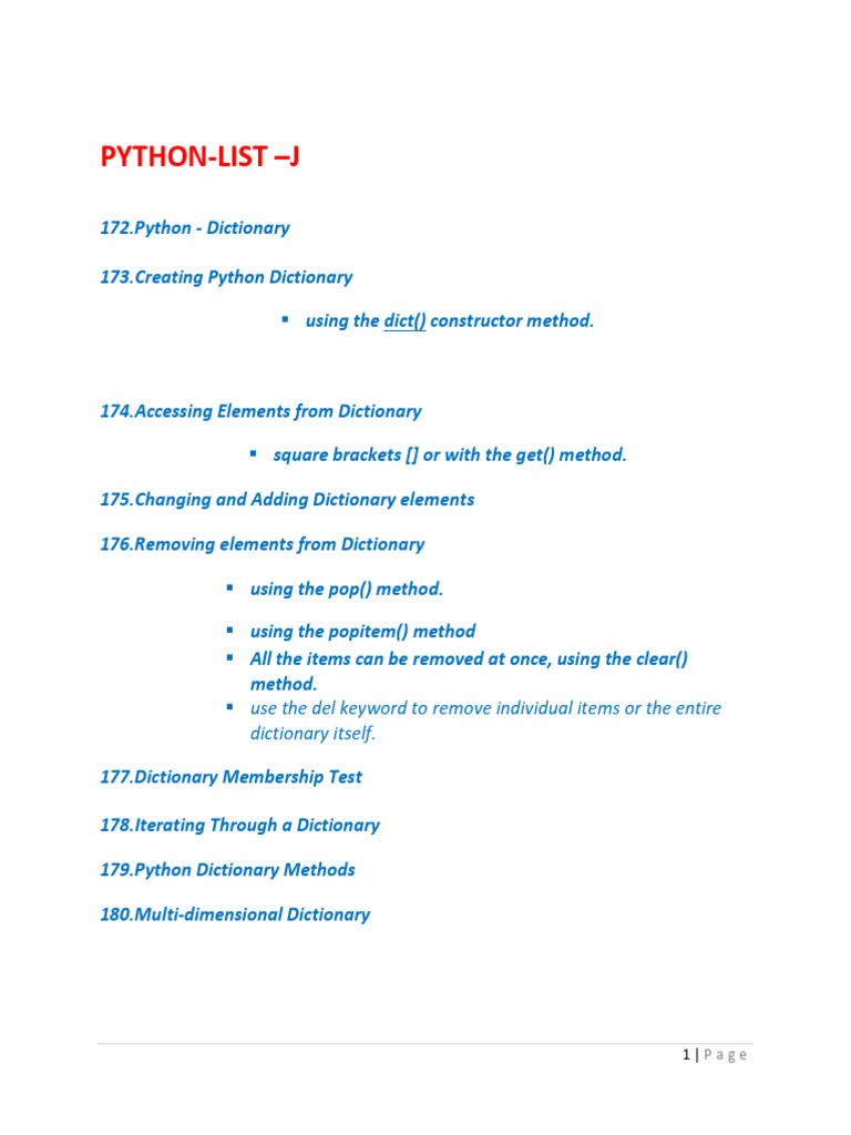 PYTHON-LIST - J - Dictionary | PDF | Constructor (Object Oriented ...