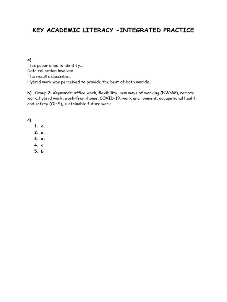 KEY Academic Literacy Integrated Practice | PDF