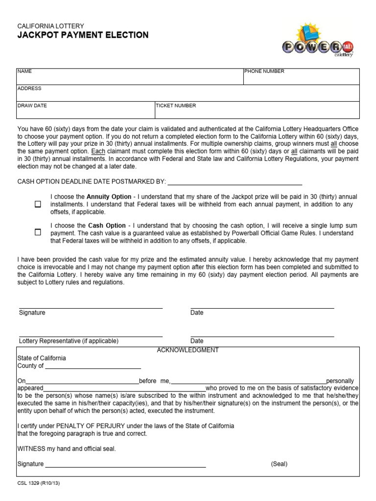 California Lottery Payment Options | PDF | Lottery | Powerball