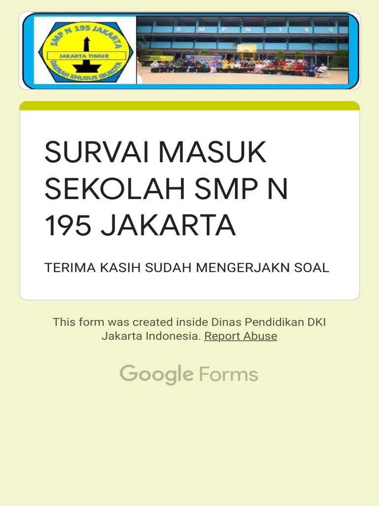 Survai Masuk Sekolah SMP N 195 Jakarta | PDF