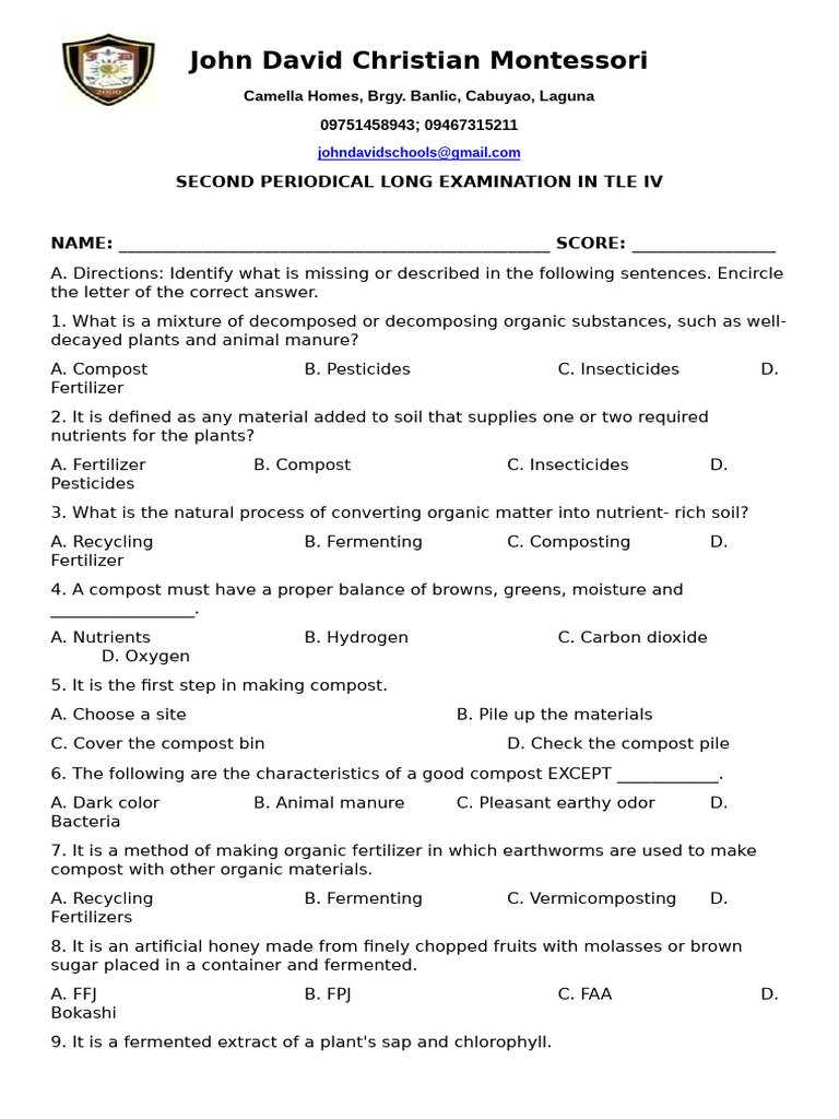 Second Periodical Examination in Tle Iv | PDF | Compost | Botany