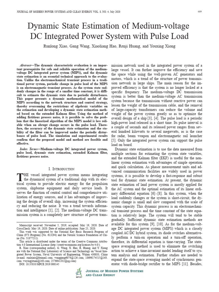 Dynamic State Estimation Of Medium Voltage Dc Integrated Power System