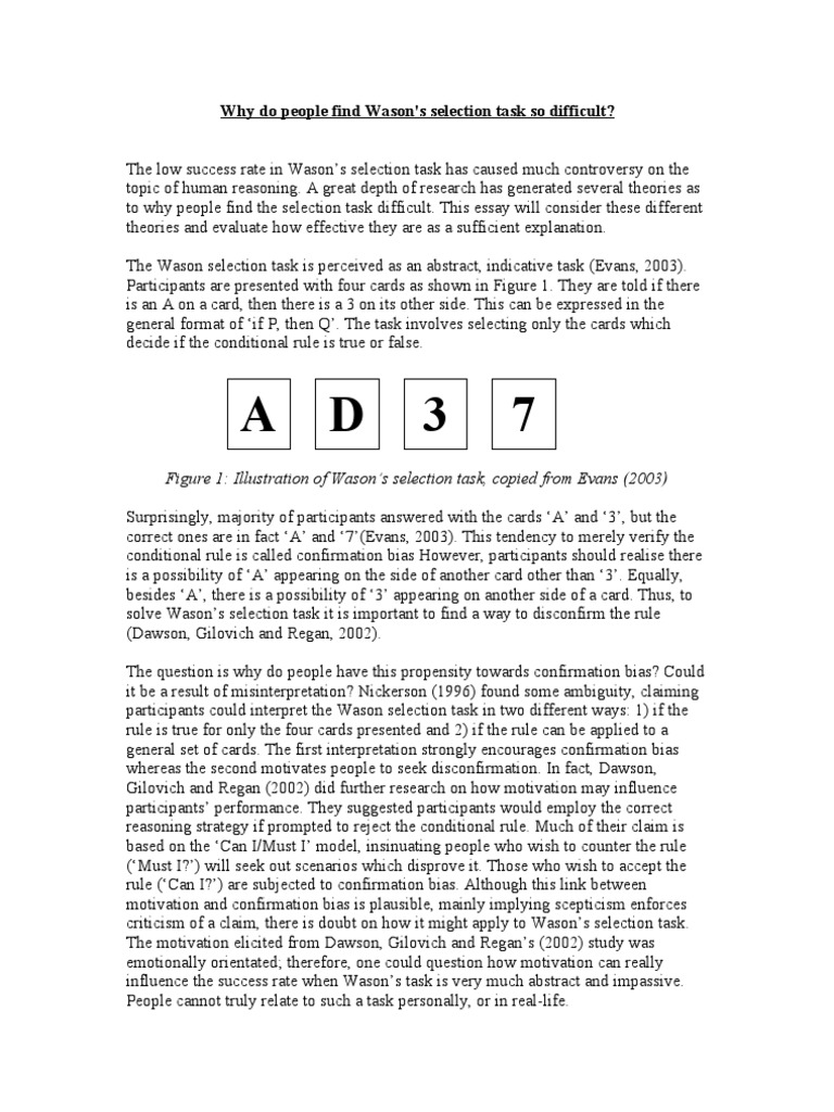 Wason's Selection Task | PDF | Reason | Theory