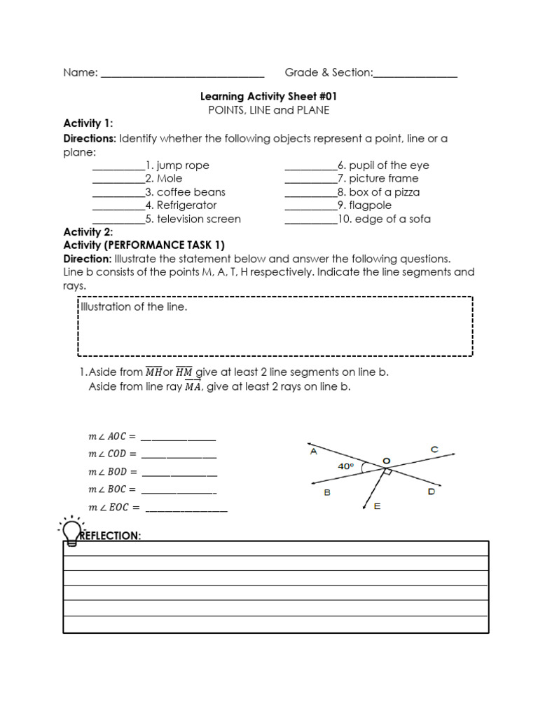 Points, Lines, and Planes Activity Sheet | PDF | Computers