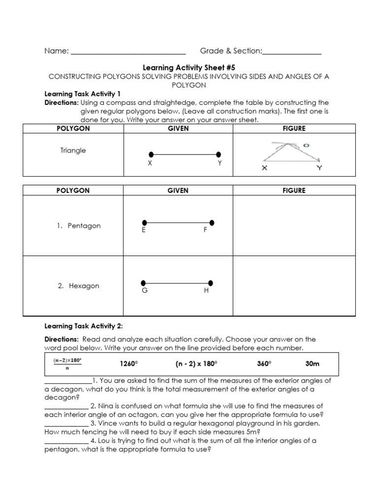 Las 3.5 Constructing Polygons Solving Problems Involving Sides and ...