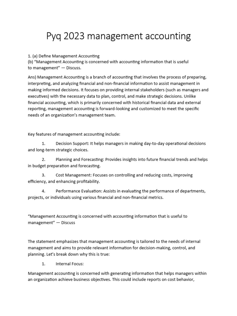 Pyq 2023 Management Accounting | PDF | Management Accounting | Cost ...