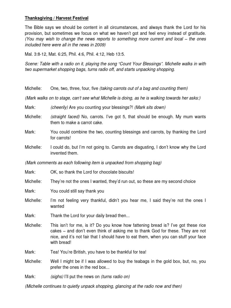 Thanksgiving Gratitude Skit Script | PDF | Aids
