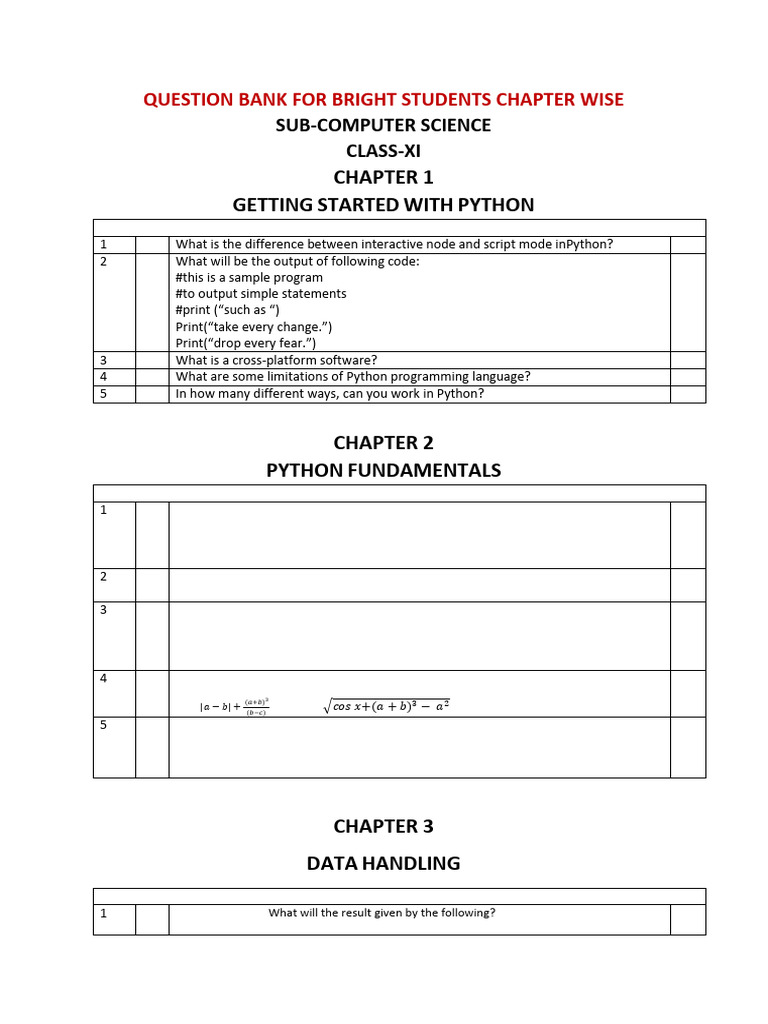 Xi CS Question Bank For Bright Students Chapter Wise Set-I | PDF ...
