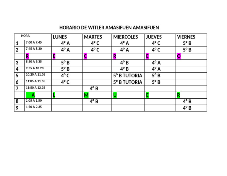 Horario de Witler Amasifuen Amasifuen 2024 | PDF