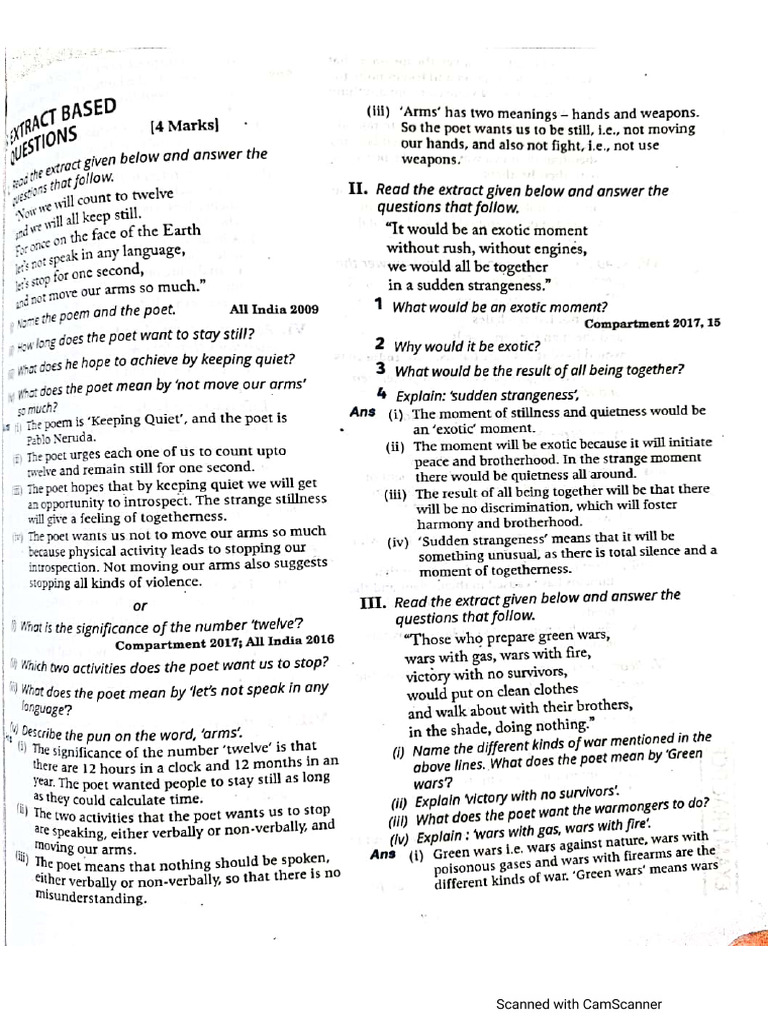 Keeping Quiet - Exam Practice Questions | PDF