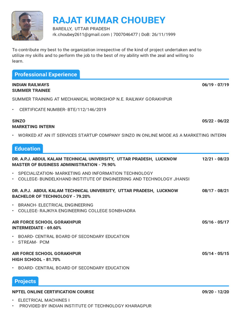 RAJAT KUMAR CHOUBEY - Resume-1 | PDF | Career & Growth