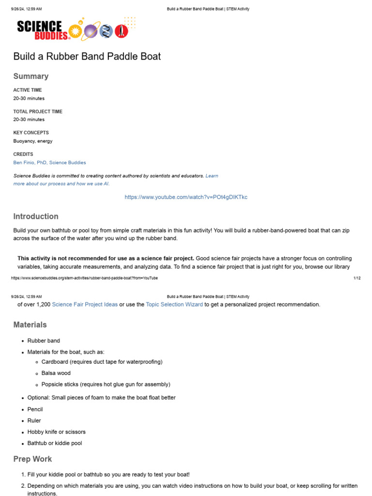 Build A Rubber Band Paddle Boat - STEM Activity | PDF | Boats | Natural ...