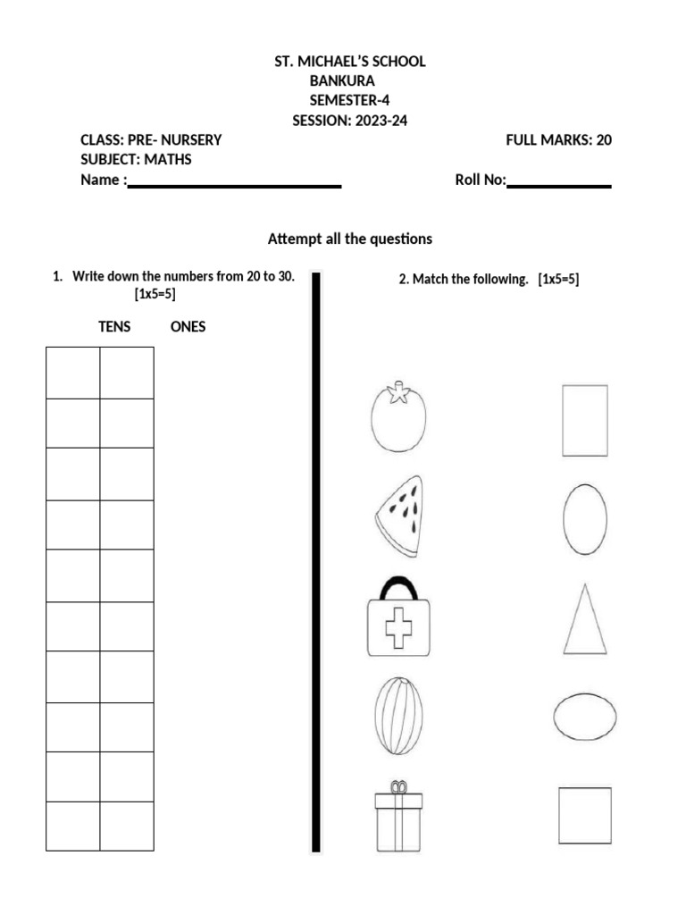 Maths Pre Nursery | PDF