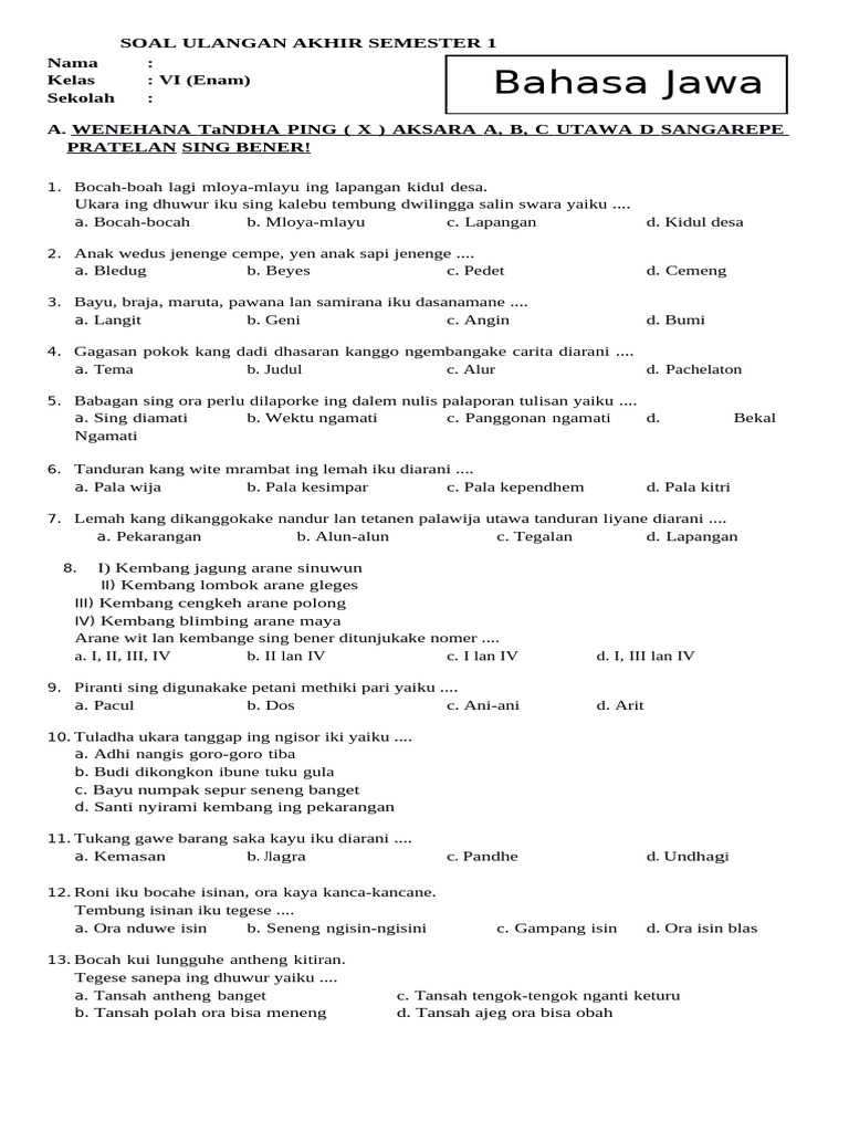 Pas Bahasa Jawa Kelas 6sd | PDF