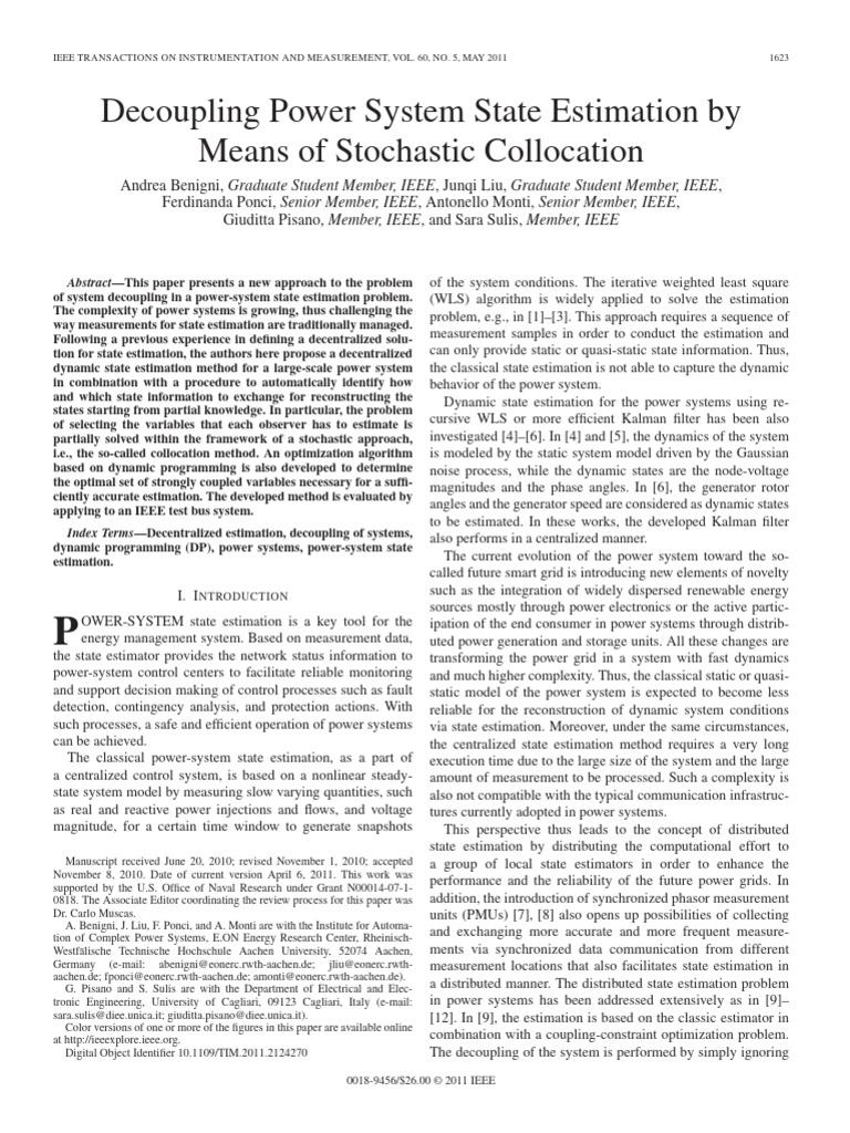 Decoupling Power System State Estimation By Means Of Stochastic