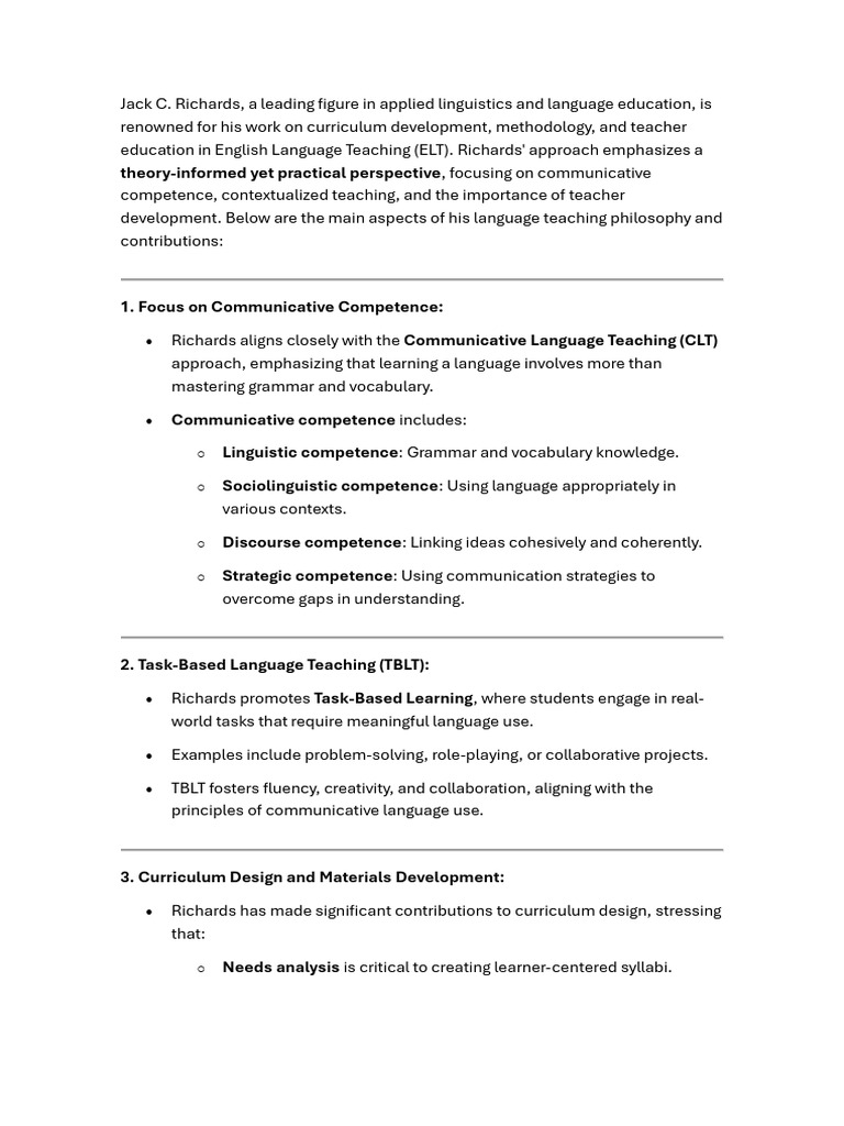 Jack C. Richards' ELT Philosophy and Methods | PDF | Language Education ...