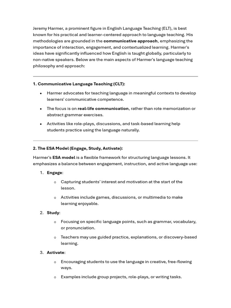 Jeremy Harmer Language Approach Pdf Language Education Learning