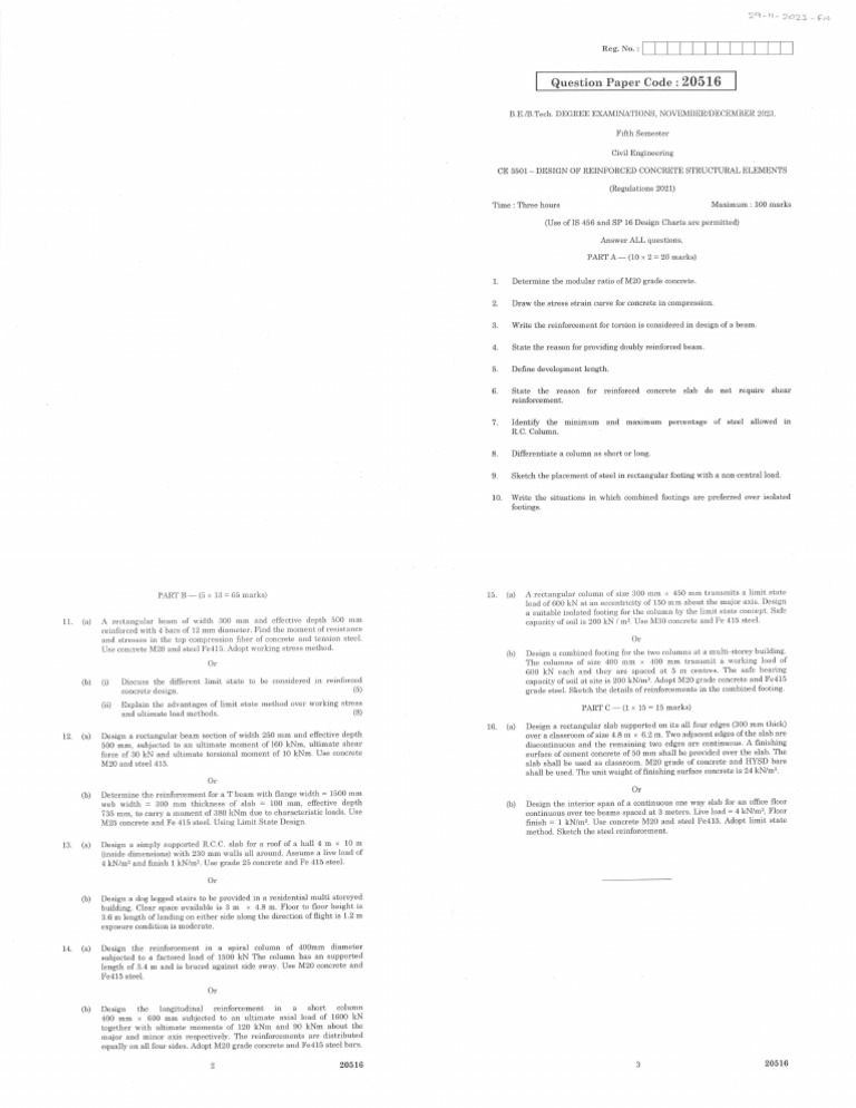CE3501 - Design of Reinforced Concrete Structural Elements - R2021 ...