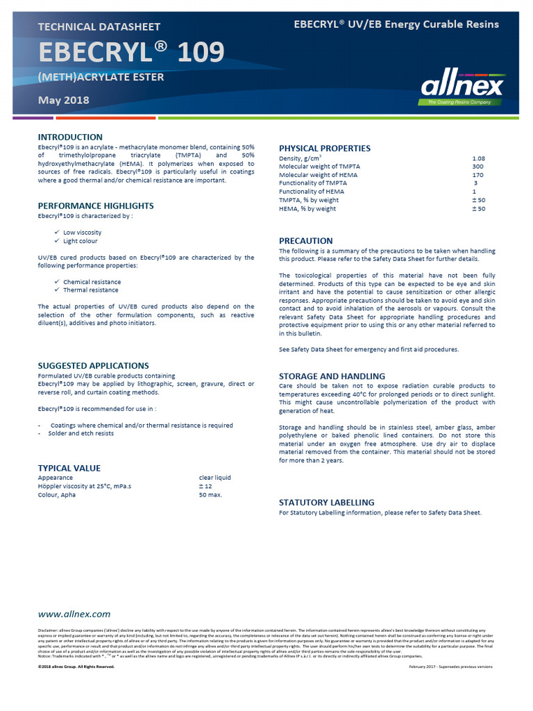 2-Hydroxy Ethyl Methacrylate - HEMA - EBECRYL-109 - EMEA | PDF | Poly ...