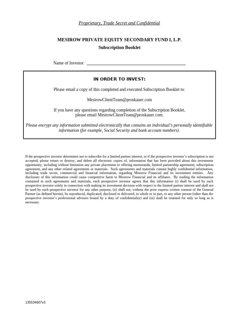 Mesirow Private Equity Subscription Guide | PDF | Partnership ...