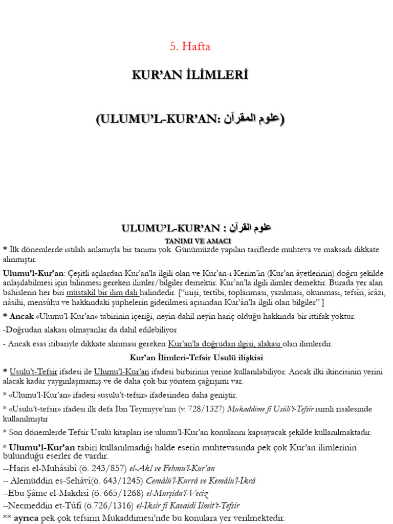5 6 Haftalar Kuran Ilimleri 2021 22 | PDF