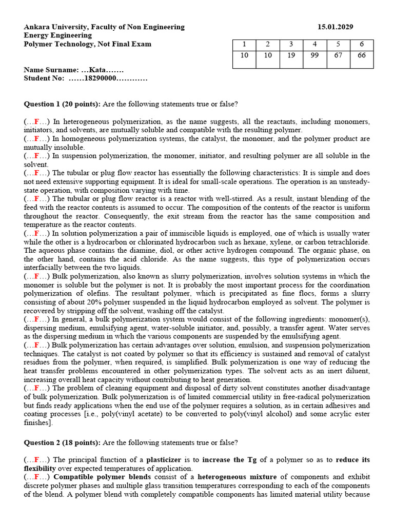 Final Exam 2020-21 | PDF | Polymers | Extrusion