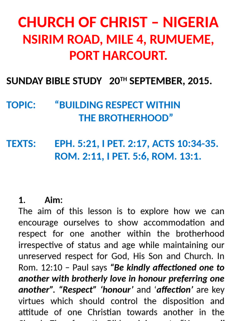 Building Respect Within The Brotherhood by Bro. Godwin Okoro | PDF ...