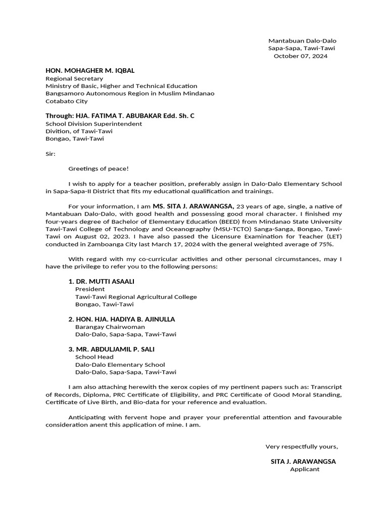 Application Letter | PDF | Vocational Education | Qualifications