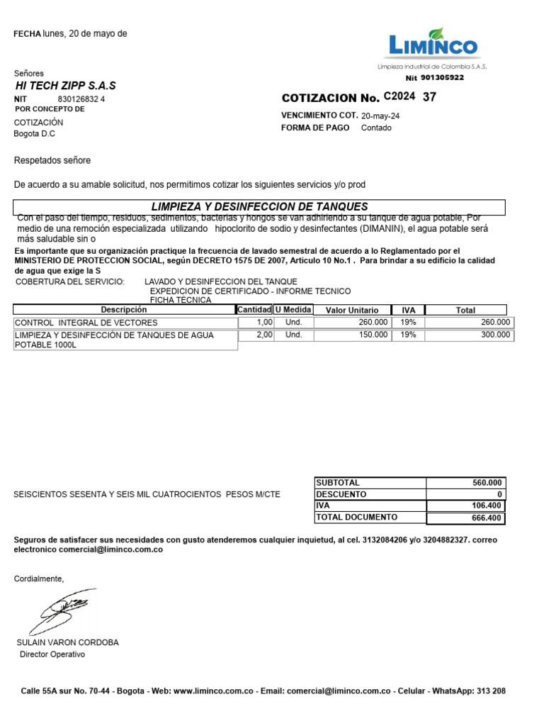 37 - Hi Tech Zipp Sas Cotizacion | PDF | Administracion del Agua | Agua dulce