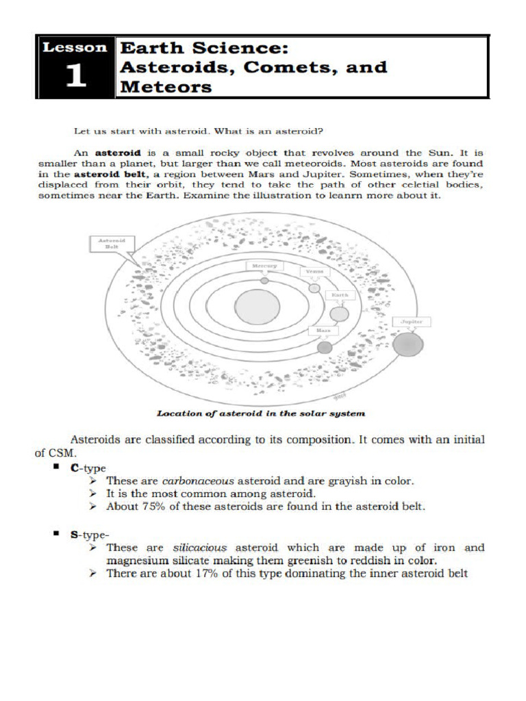 Asteroids, Meteors, and Comets Explained | PDF | Meteoroid | Comet