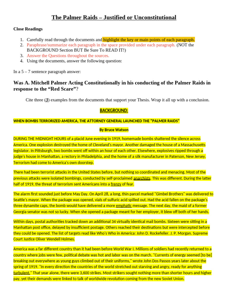 Palmer Raids - Final-Edited 24 25 | PDF | Industrial Workers Of The World